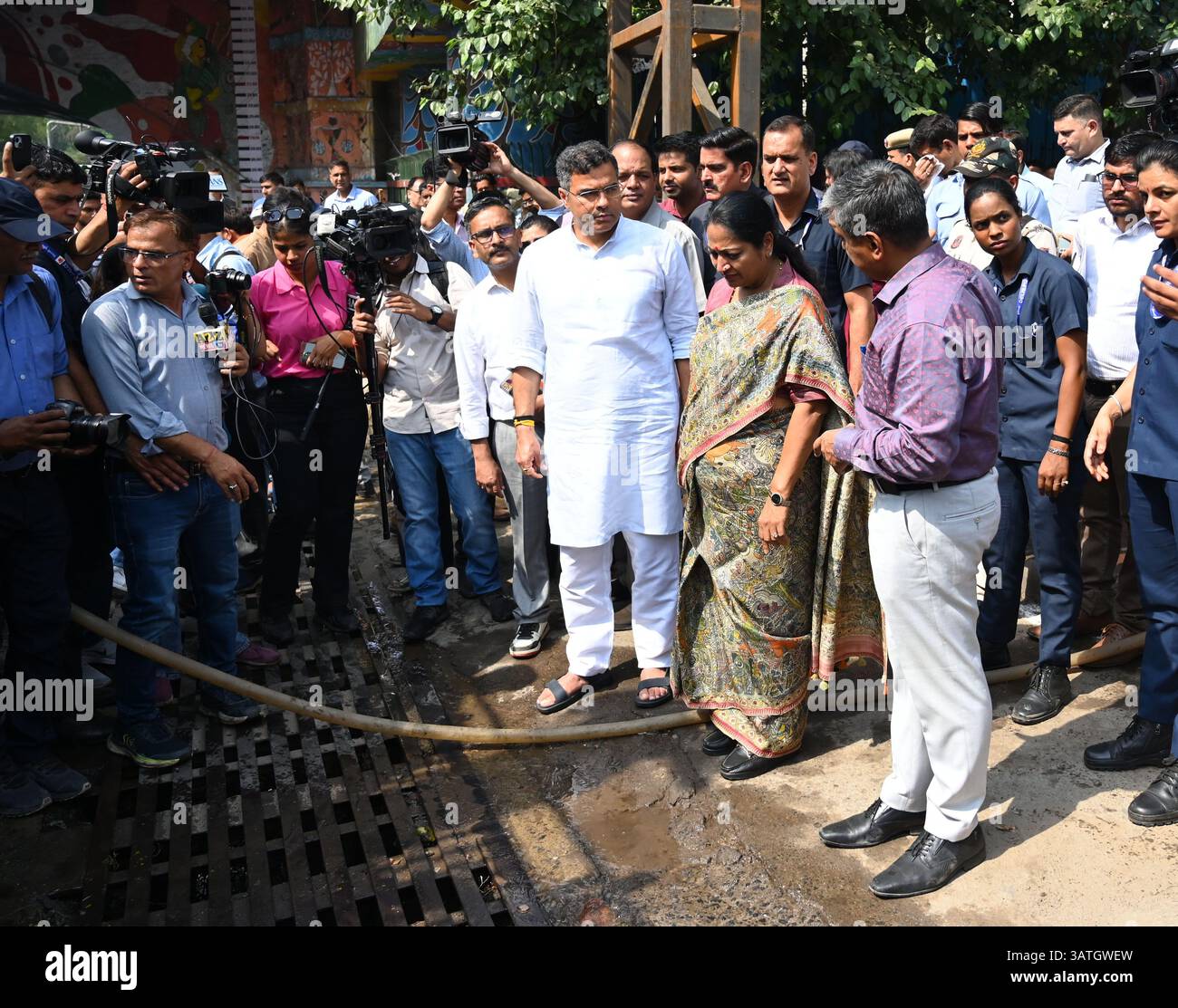 NEW DELHI, INDIA - APRIL 18: Delhi Chief Minister Rekha Gupta along with Delhi PWD Minister ...