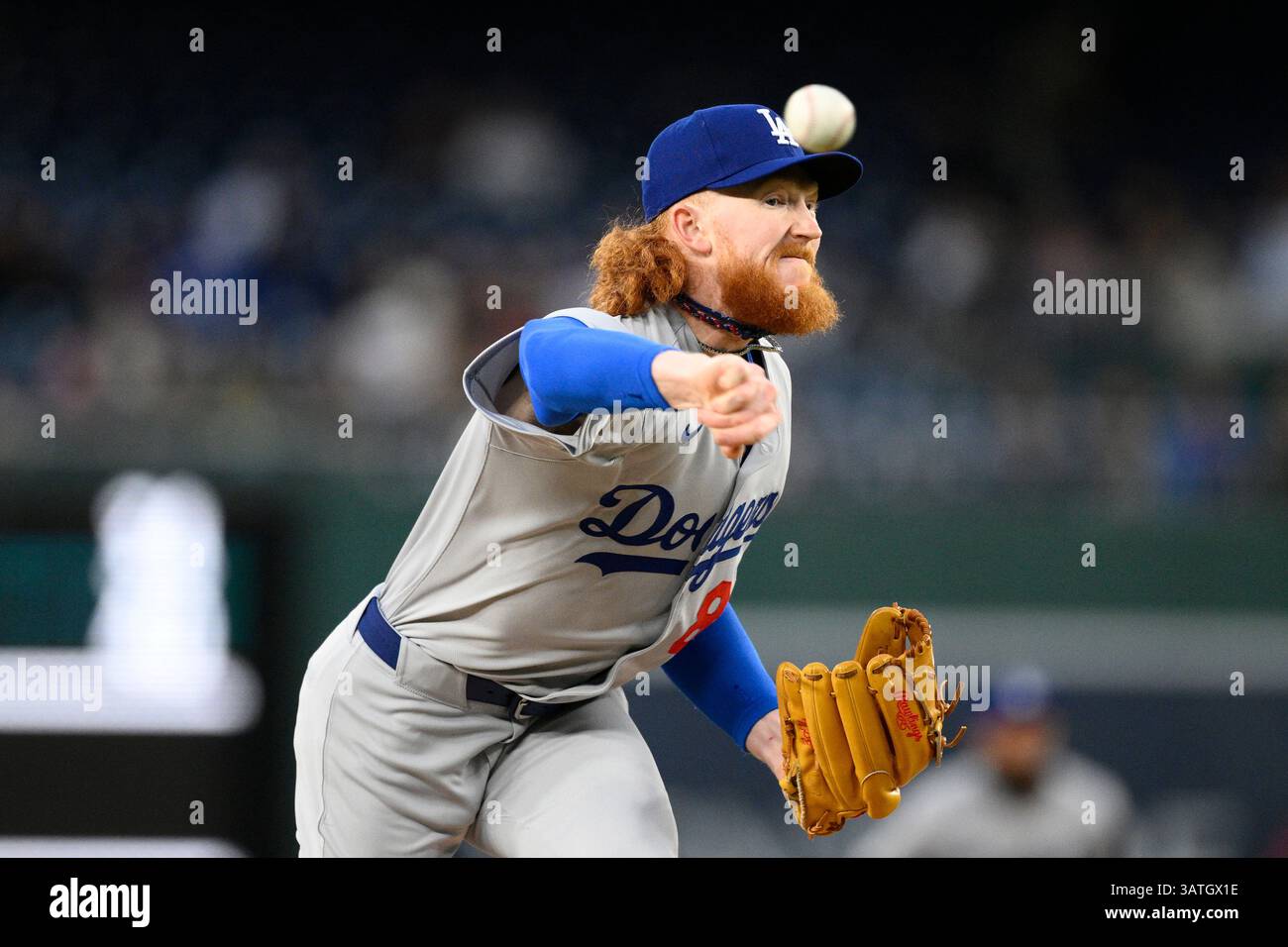 Los Angeles Dodgers starting pitcher Dustin May (85) in action during a ...