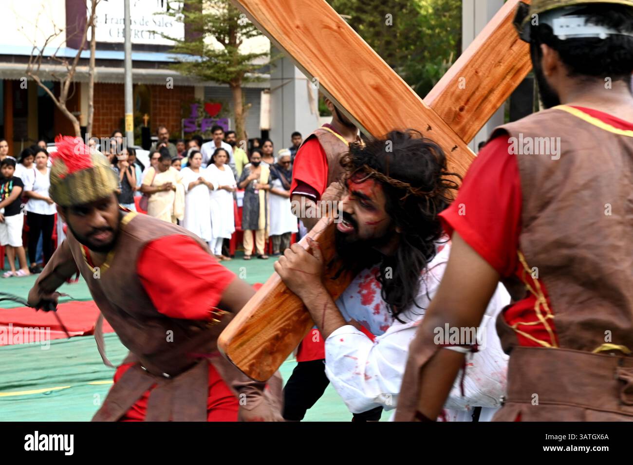 NAVI MUMBAI, INDIA - APRIL 18: Procession portraying crucifixion of ...