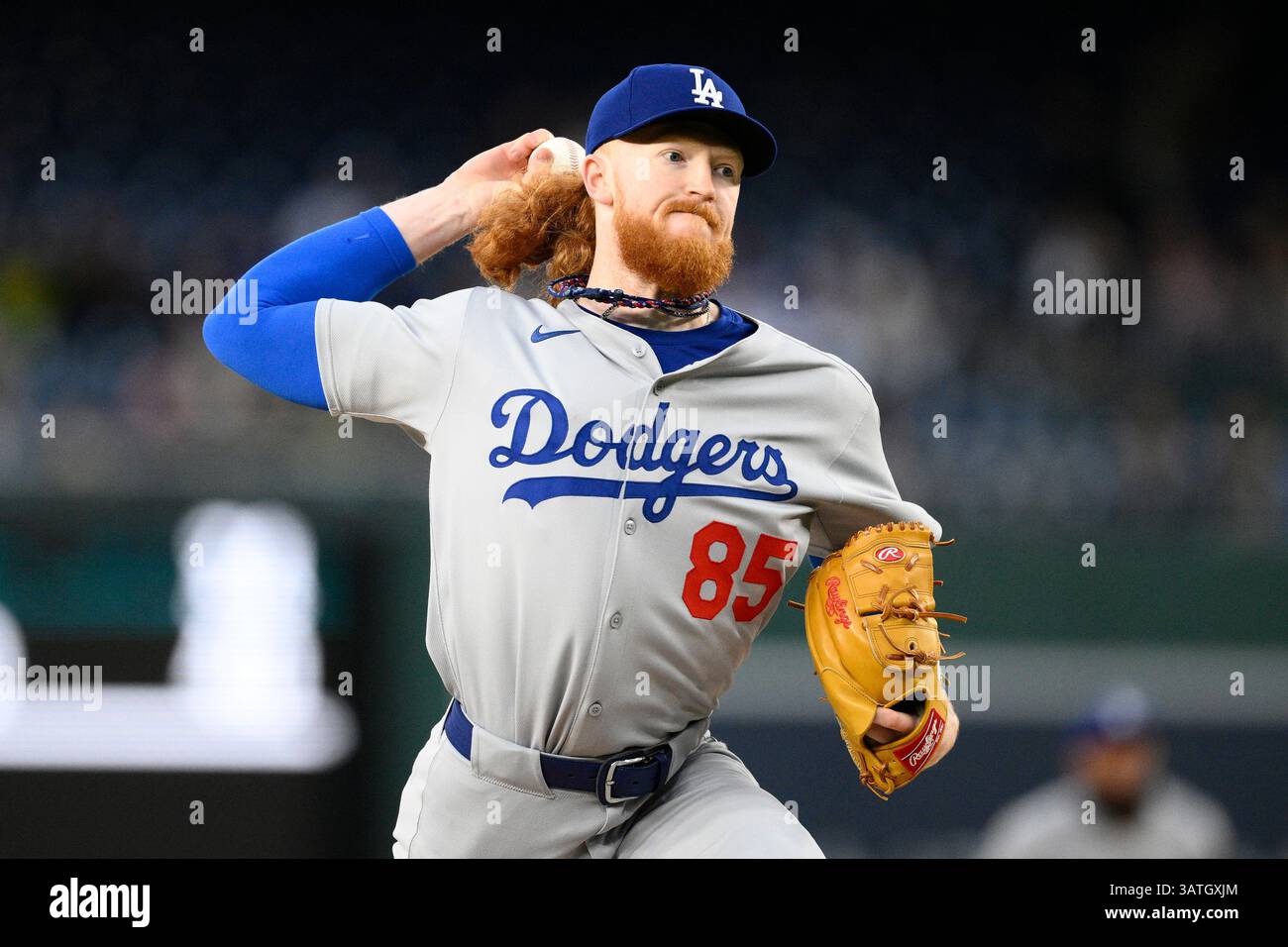 Los Angeles Dodgers starting pitcher Dustin May (85) in action during a ...
