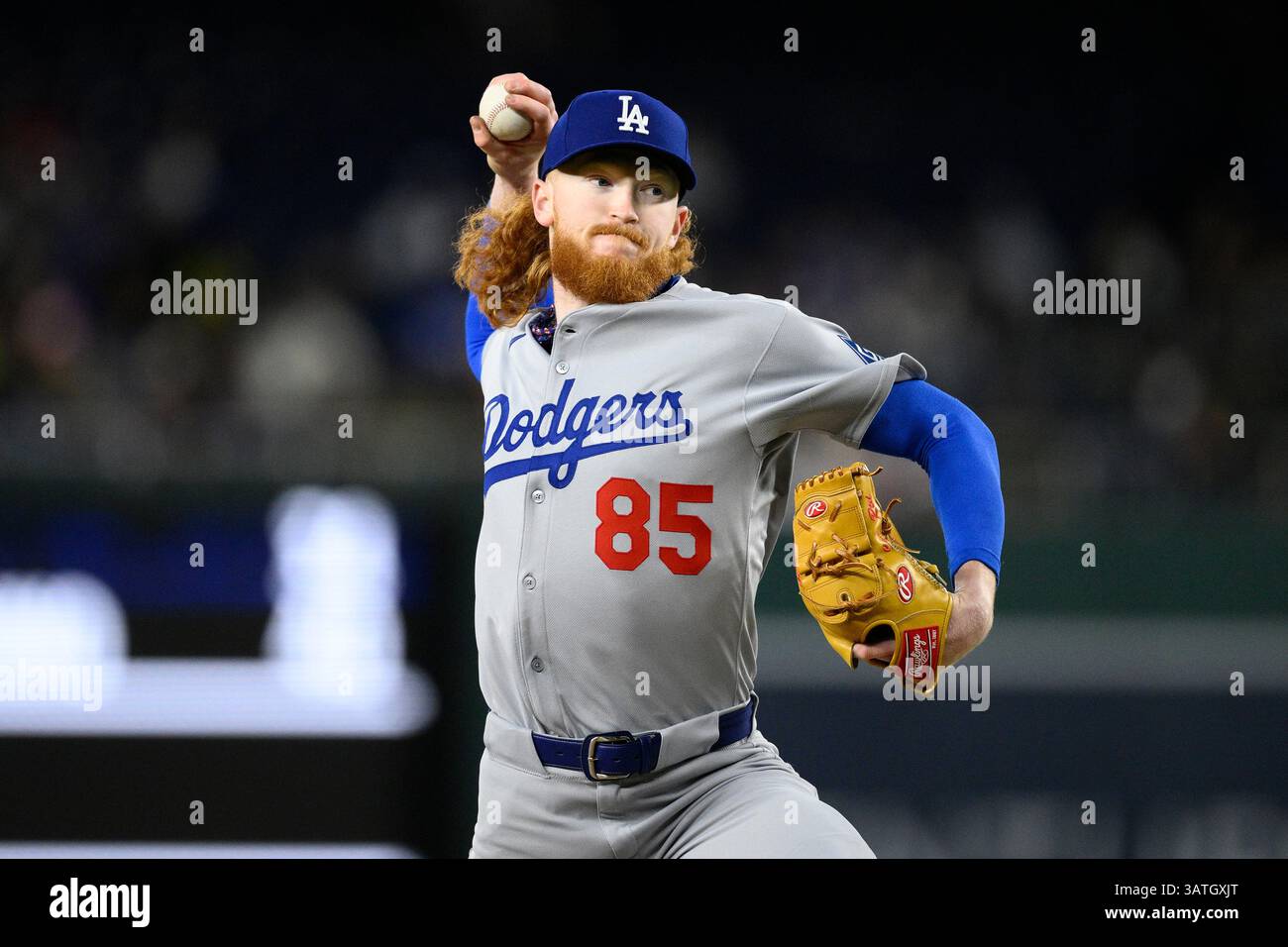 Los Angeles Dodgers starting pitcher Dustin May (85) in action during a ...