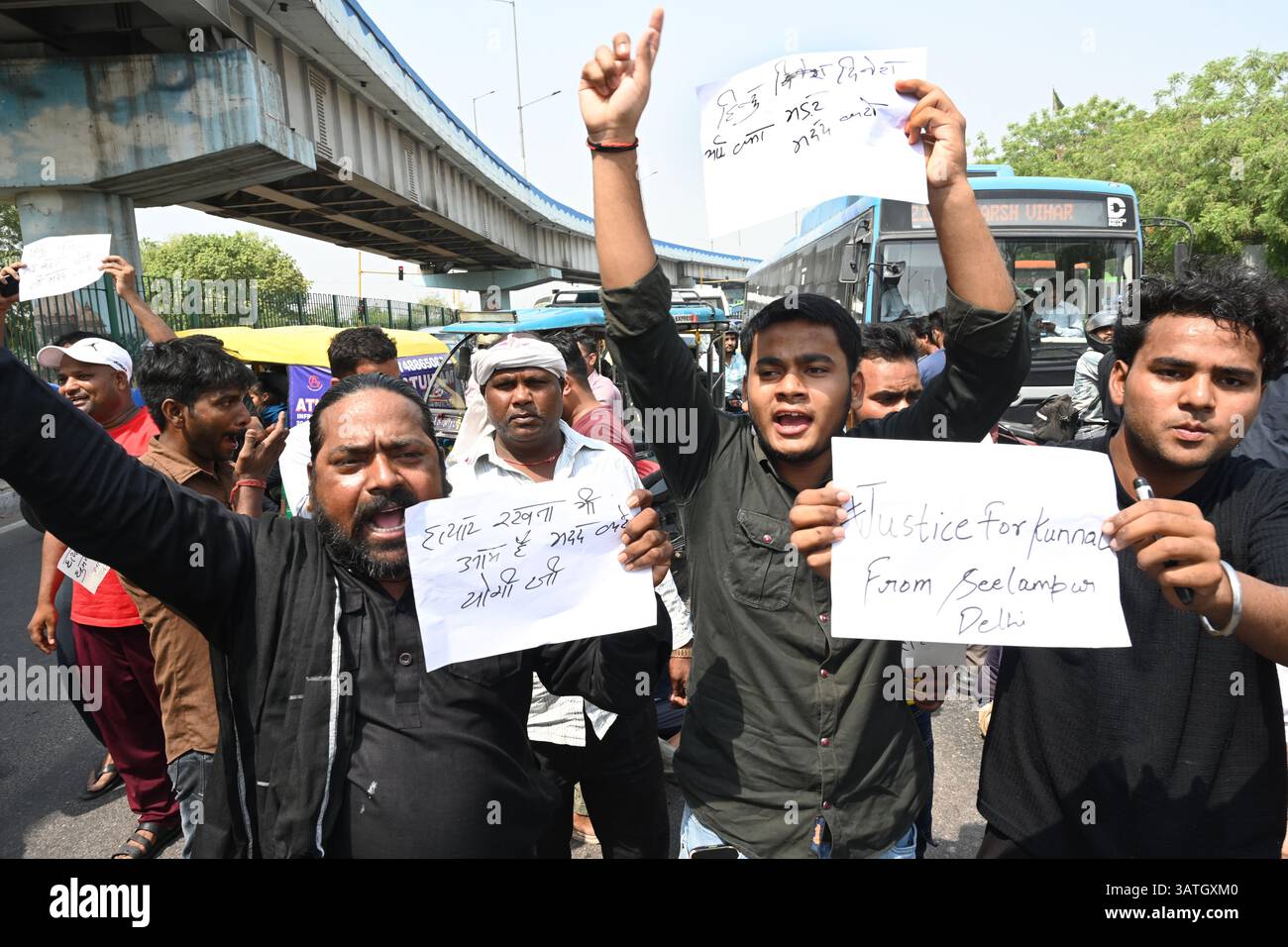 NEW DELHI, INDIA - APRIL 18: Local people protest at GT Road Seelampur ...