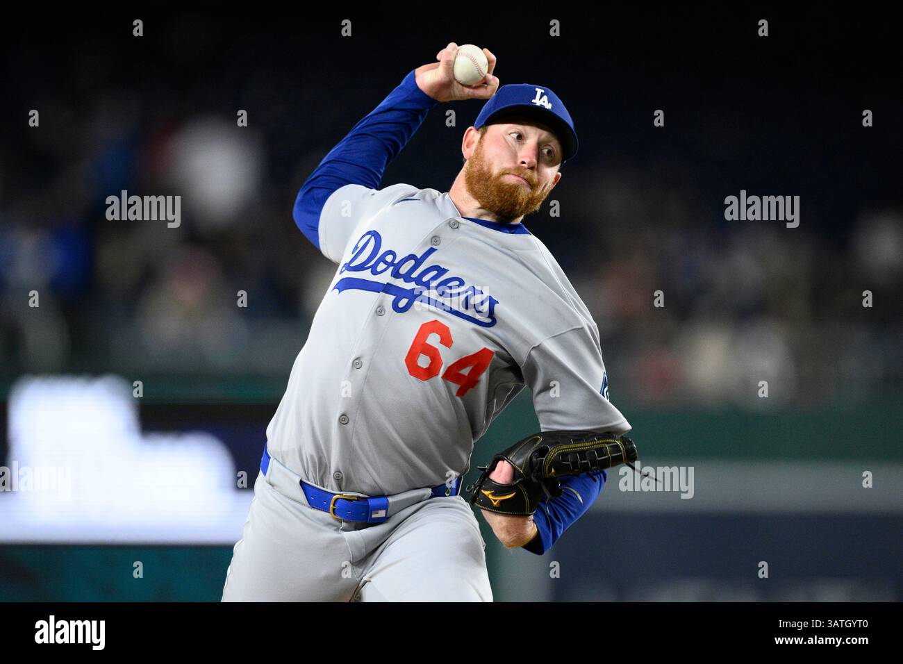 Los Angeles Dodgers pitcher Matt Sauer (64) in action during a baseball ...