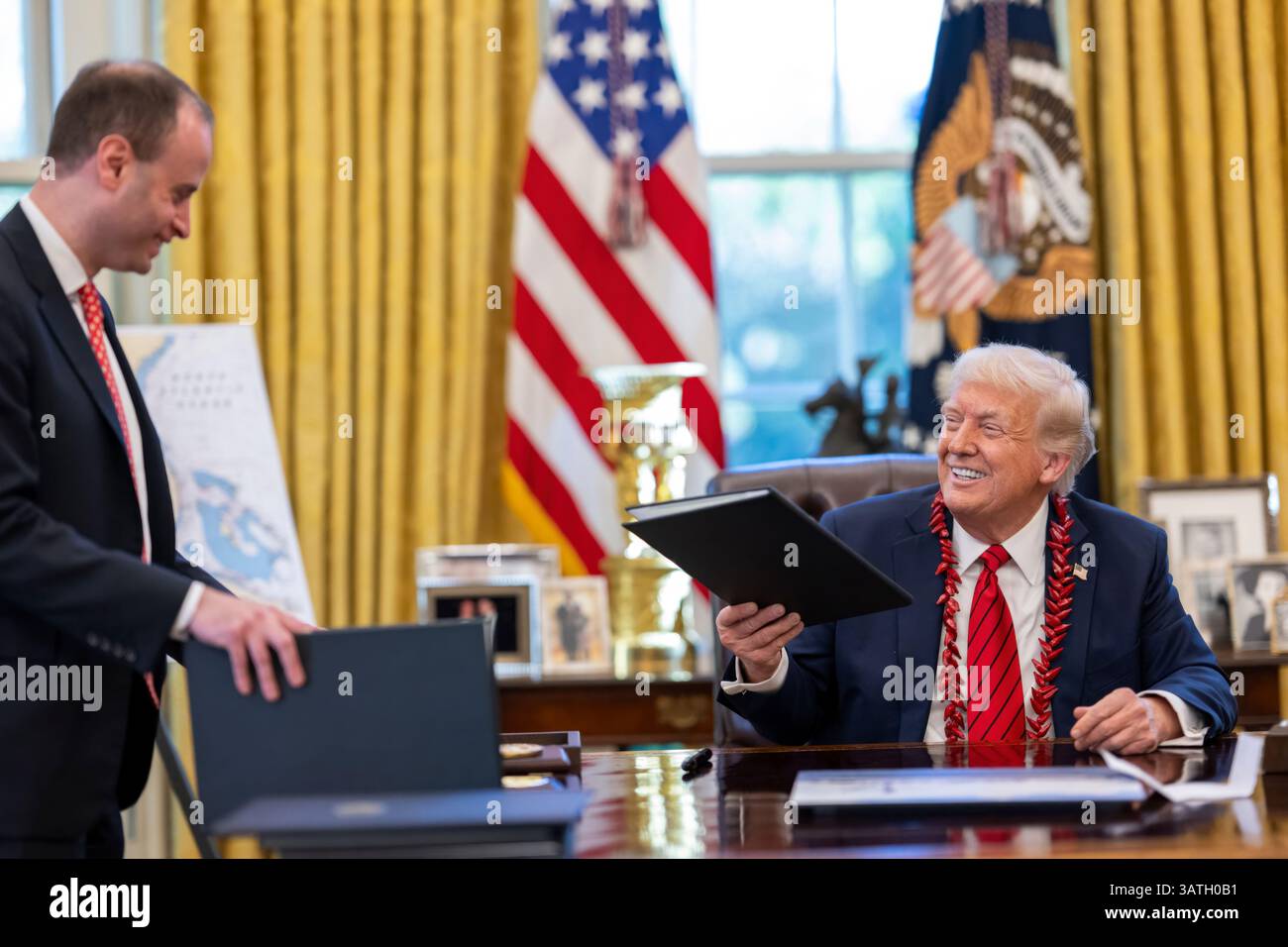 Will Scharf hands President Donald Trump Executive Orders for signing ...