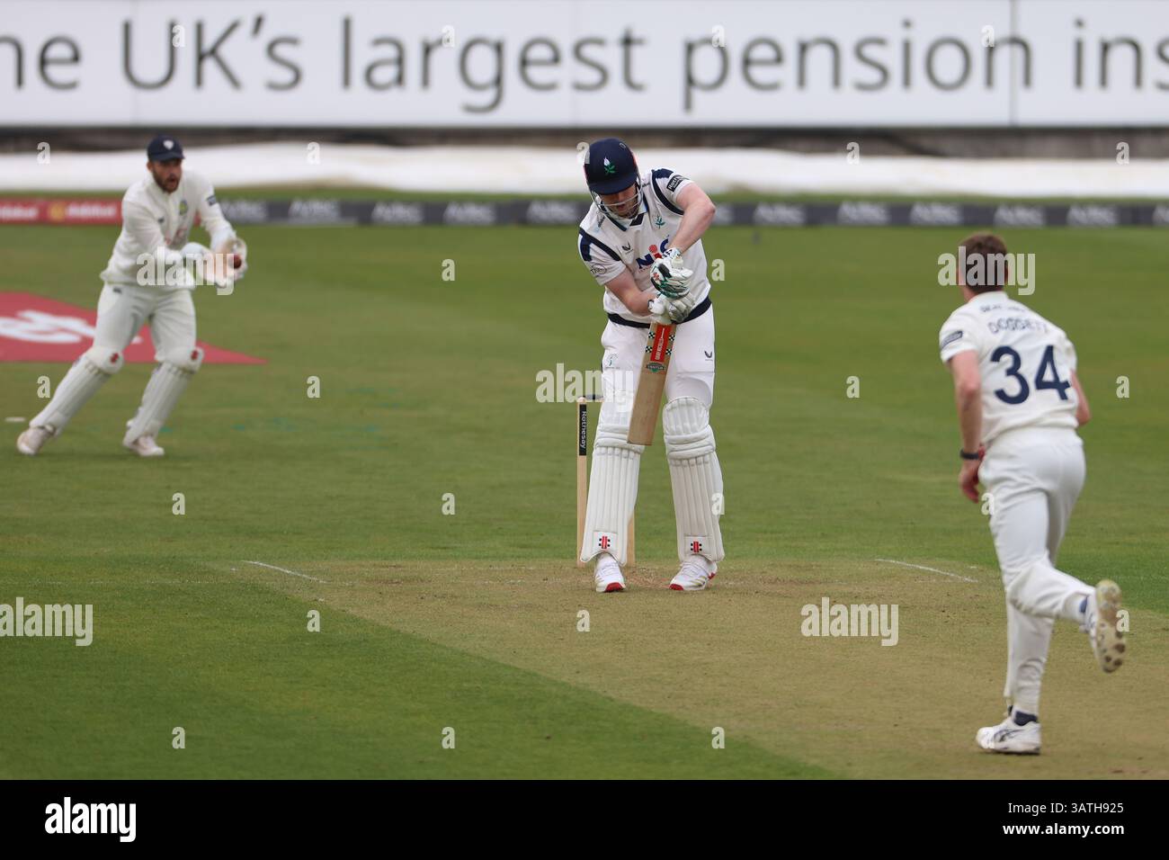 Yorkshire's Matthew Revis plays and misses to a ball from Durham's ...