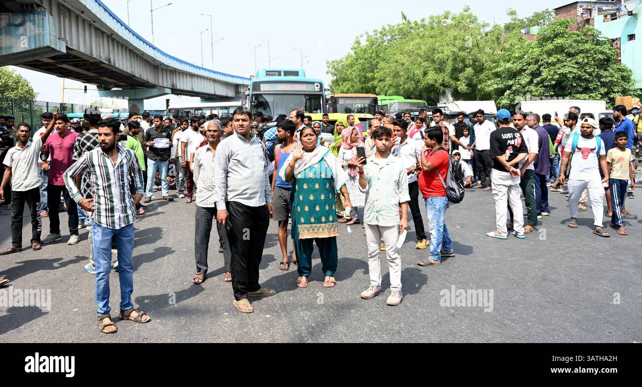 NEW DELHI, INDIA - APRIL 18: Local people protest at GT Road Seelampur ...