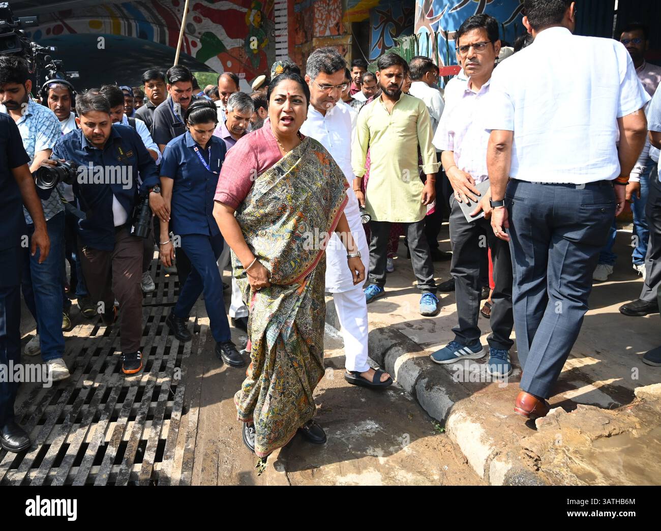NEW DELHI, INDIA - APRIL 18: Delhi Chief Minister Rekha Gupta along with Delhi PWD Minister ...