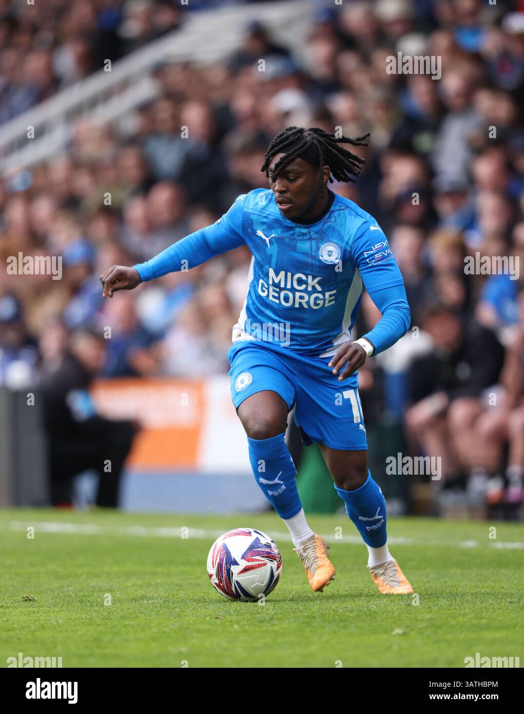 Peterborough, UK. 18th Apr, 2025. Abraham Odoh(PU) at the Peterborough ...