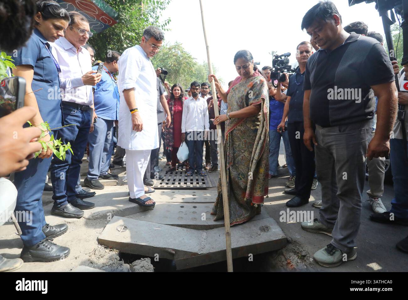 NEW DELHI, INDIA - APRIL 18: Delhi Chief Minister Rekha Gupta along with Delhi PWD Minister ...