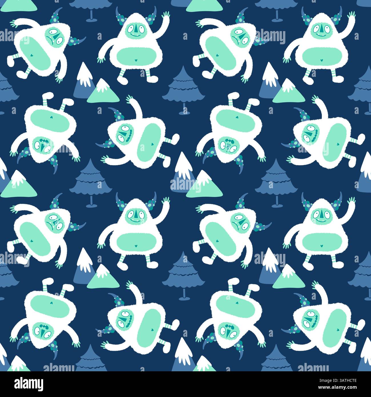 Winter monsters seamless Christmas yeti pattern for wrapping paper and ...