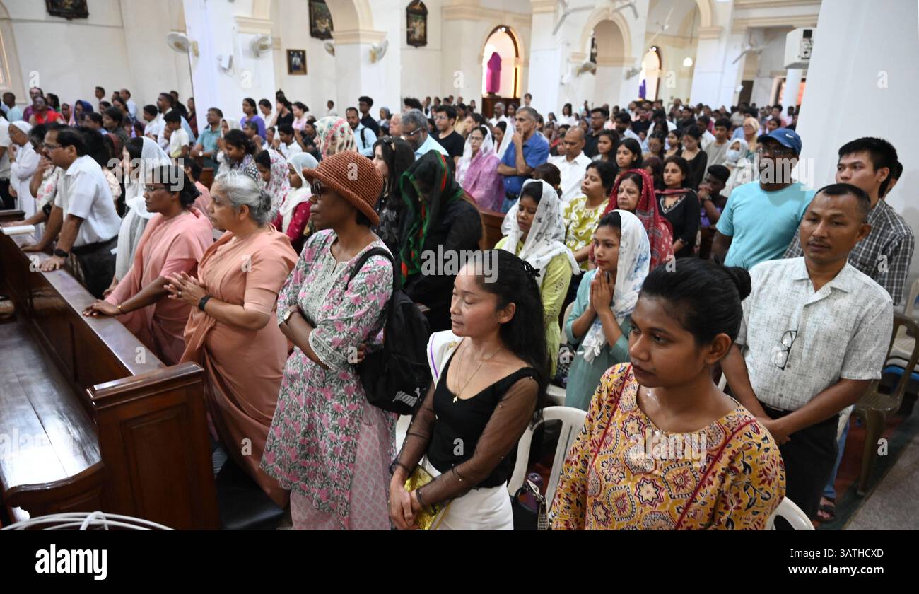 New Delhi, India. 18th Apr, 2025. NEW DELHI, INDIA - APRIL 18: Christians people attend a mass ...