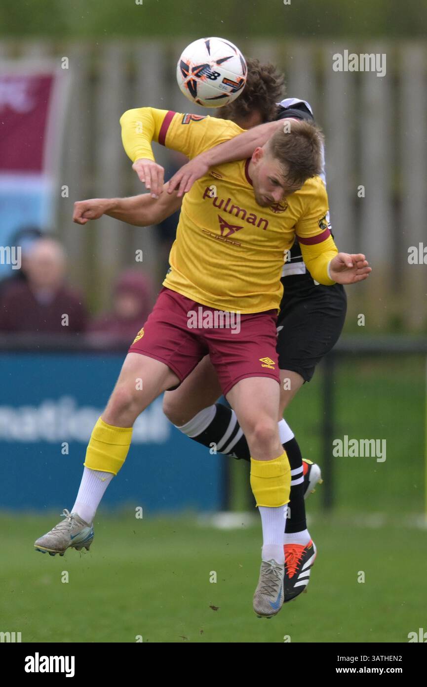 Darlington Fc Scott Barrow wins the header during the Vanarama National ...
