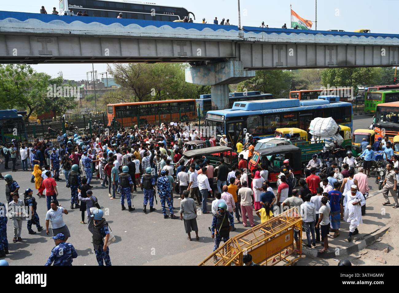 NEW DELHI, INDIA - APRIL 18: Local people protest at GT Road Seelampur ...