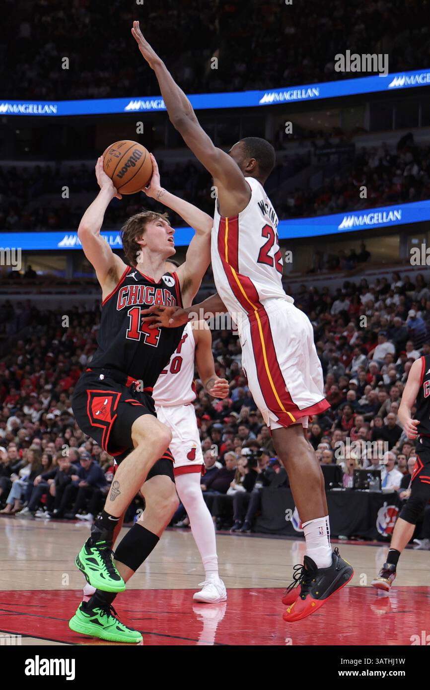 CHICAGO, IL - APRIL 16: Andrew Wiggins #22 of the Miami Heat guards ...