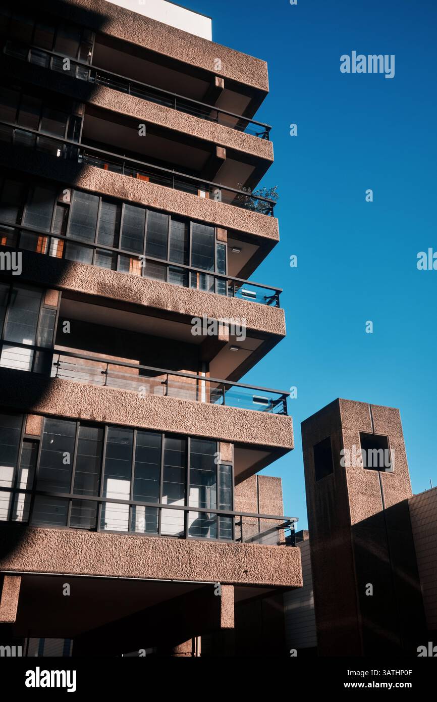 London, UK - September 28, 2024: Brutalist residential balconies of the ...