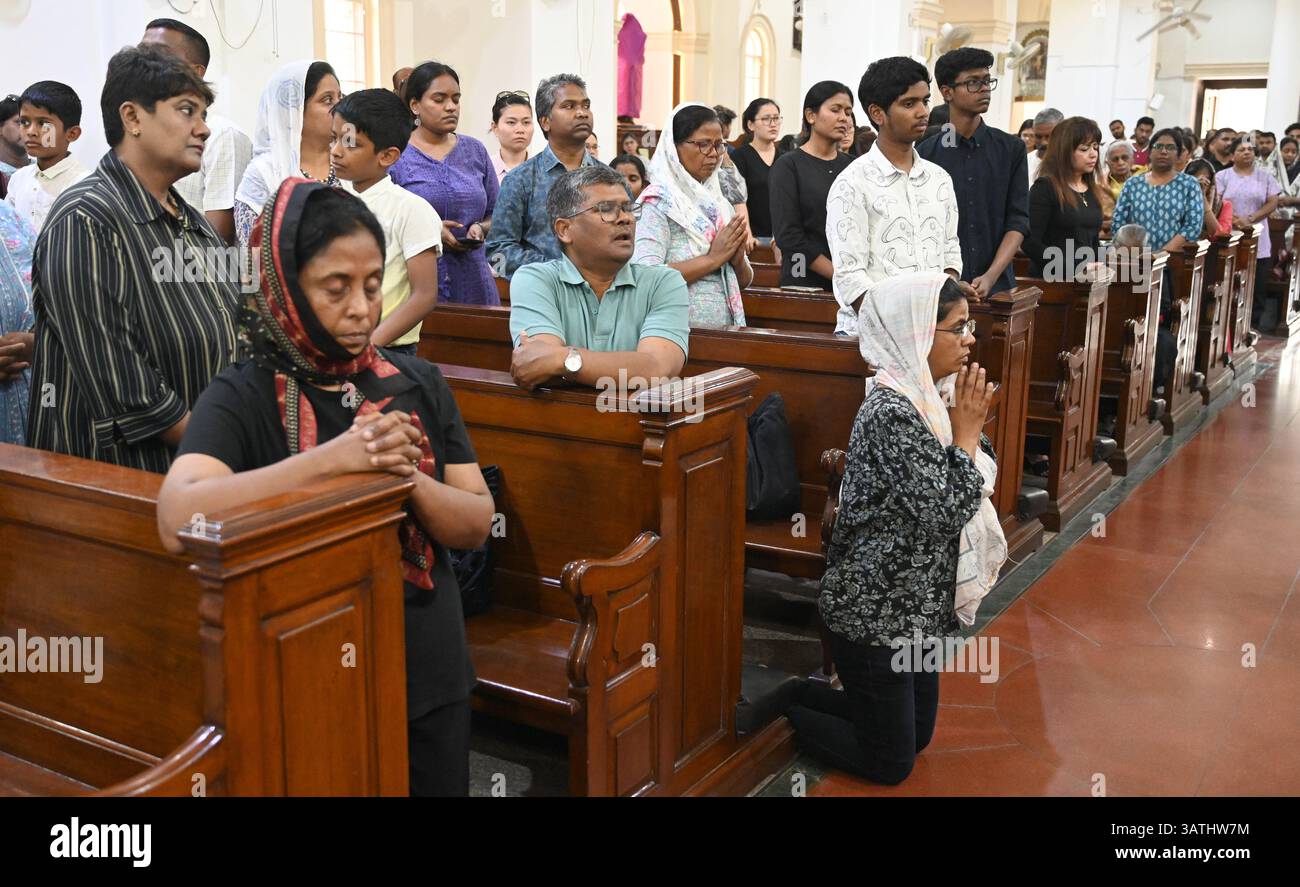 New Delhi, India. 18th Apr, 2025. NEW DELHI, INDIA - APRIL 18: Christians people attend a mass ...