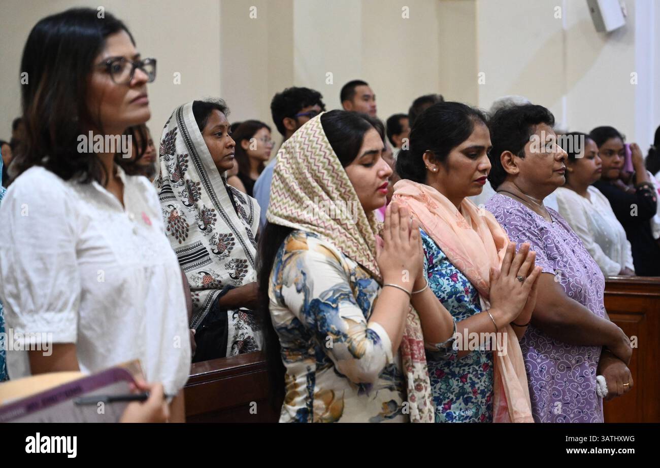 New Delhi, India. 18th Apr, 2025. NEW DELHI, INDIA - APRIL 18: Christians people attend a mass ...