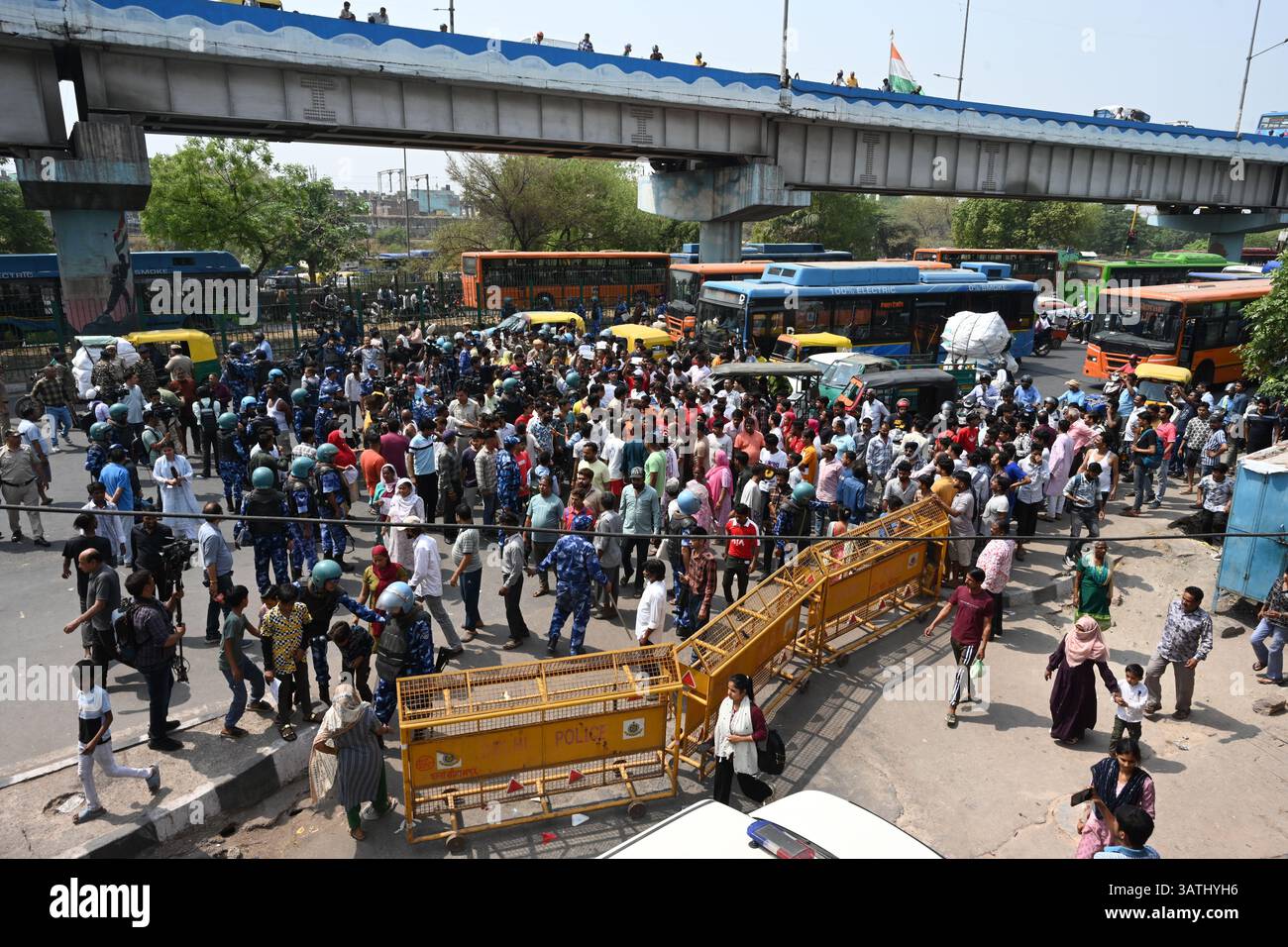 NEW DELHI, INDIA - APRIL 18: Local people protest at GT Road Seelampur ...