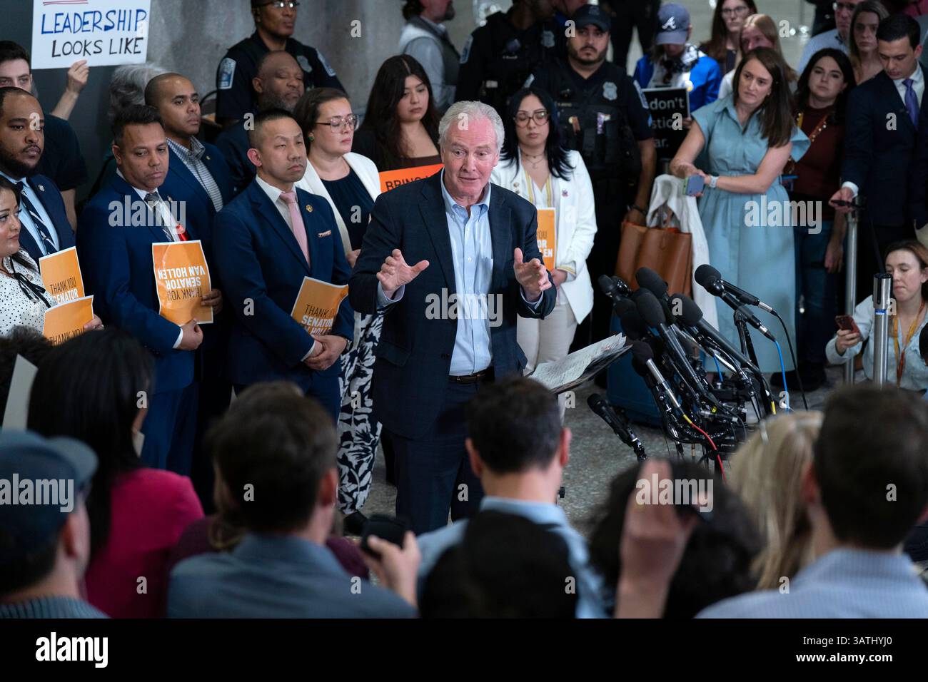 Sen. Chris Van Hollen, D-Md., speaks during a news conference upon his ...
