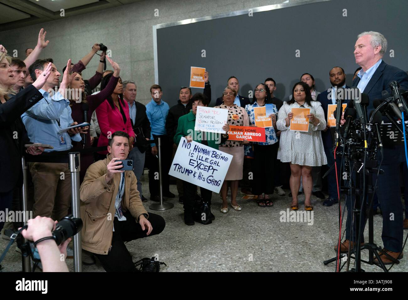 Sen. Chris Van Hollen, D-Md., speaks during a news conference upon his ...