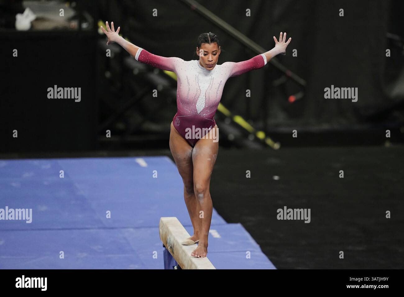 Alabaman's Shania Adams competes on the balance beam during the NCAA ...