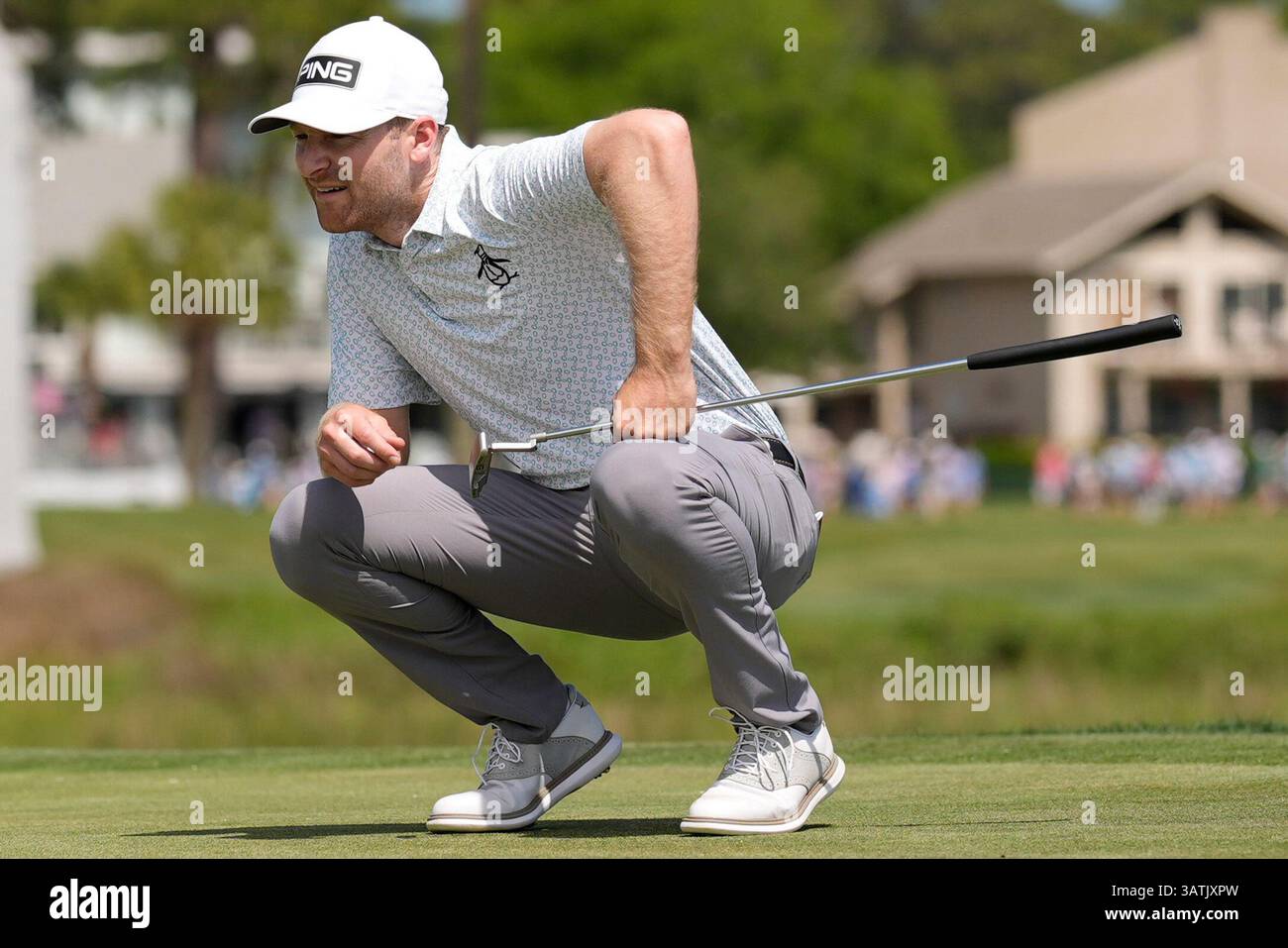 Brian Campbell lines up his putt on the 16th green during the second ...