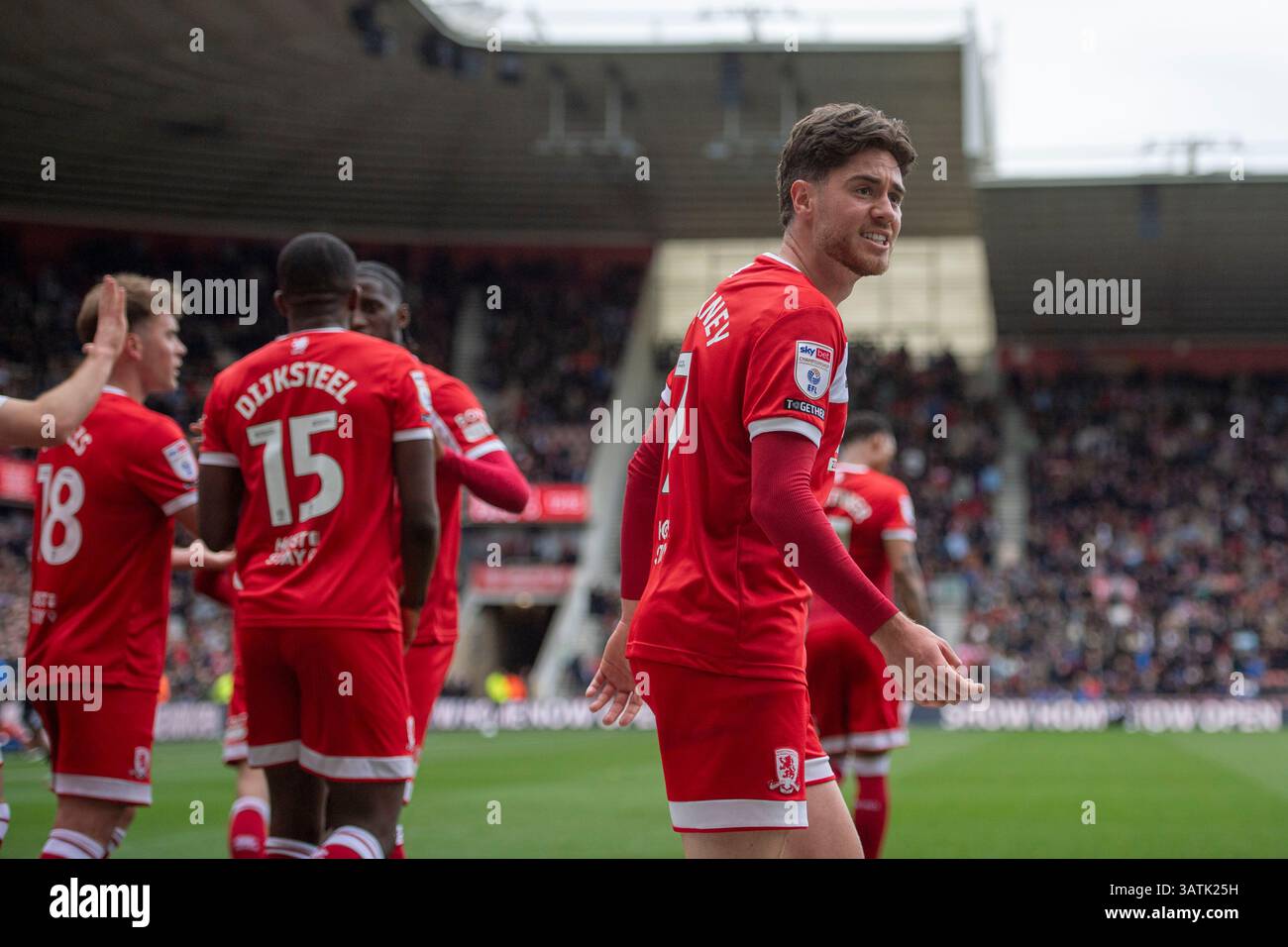 Middlesbrough's Hayden Hackney celebrates Finn Azaz's goal during the ...