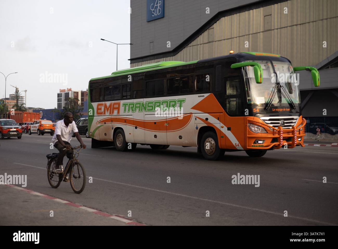 A bus in the Marcory neighborhood. View of the city of Abidjan, Ivory ...