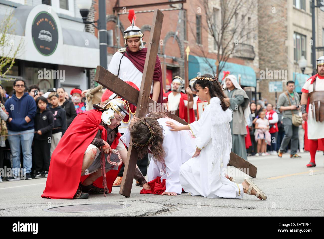Chicago, USA. 18th Apr, 2025. The 7th Station of the Coss where Jesus ...