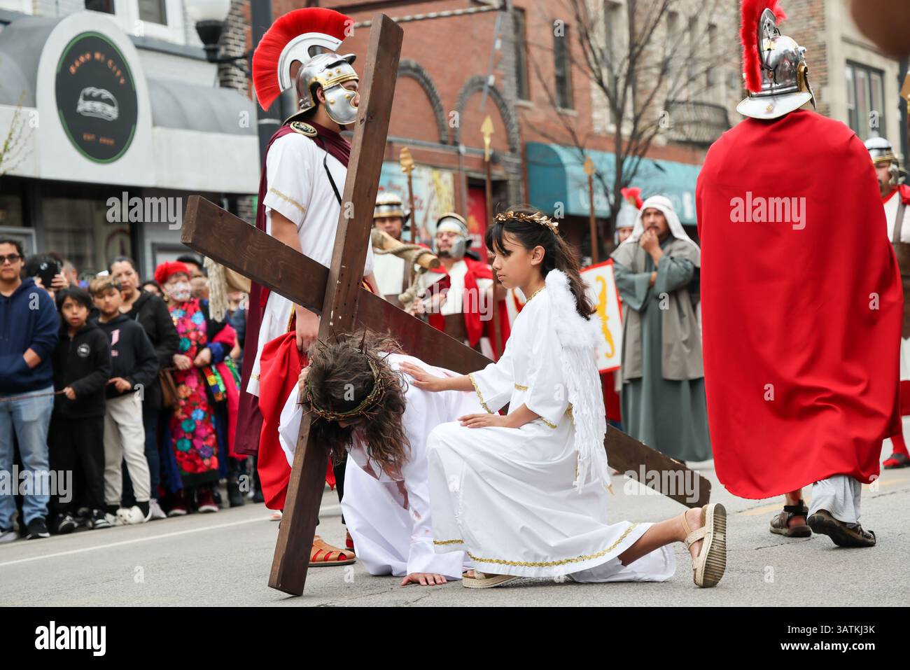 Chicago, USA. 18th Apr, 2025. The 7th Station of the Coss where Jesus ...