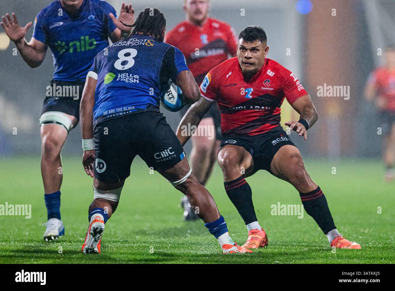 Christchurch, New Zealand, 18 April, 2025. Crusaders player Levi Aumua ...