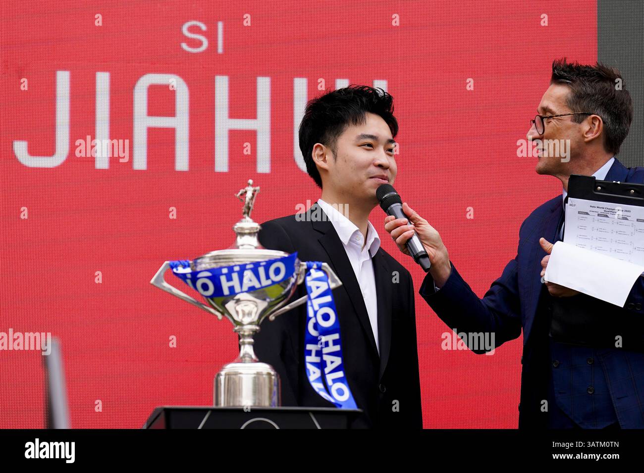 Si Jiahui during the 2025 Halo World Snooker Championship Media Day at The Crucible, Sheffield ...
