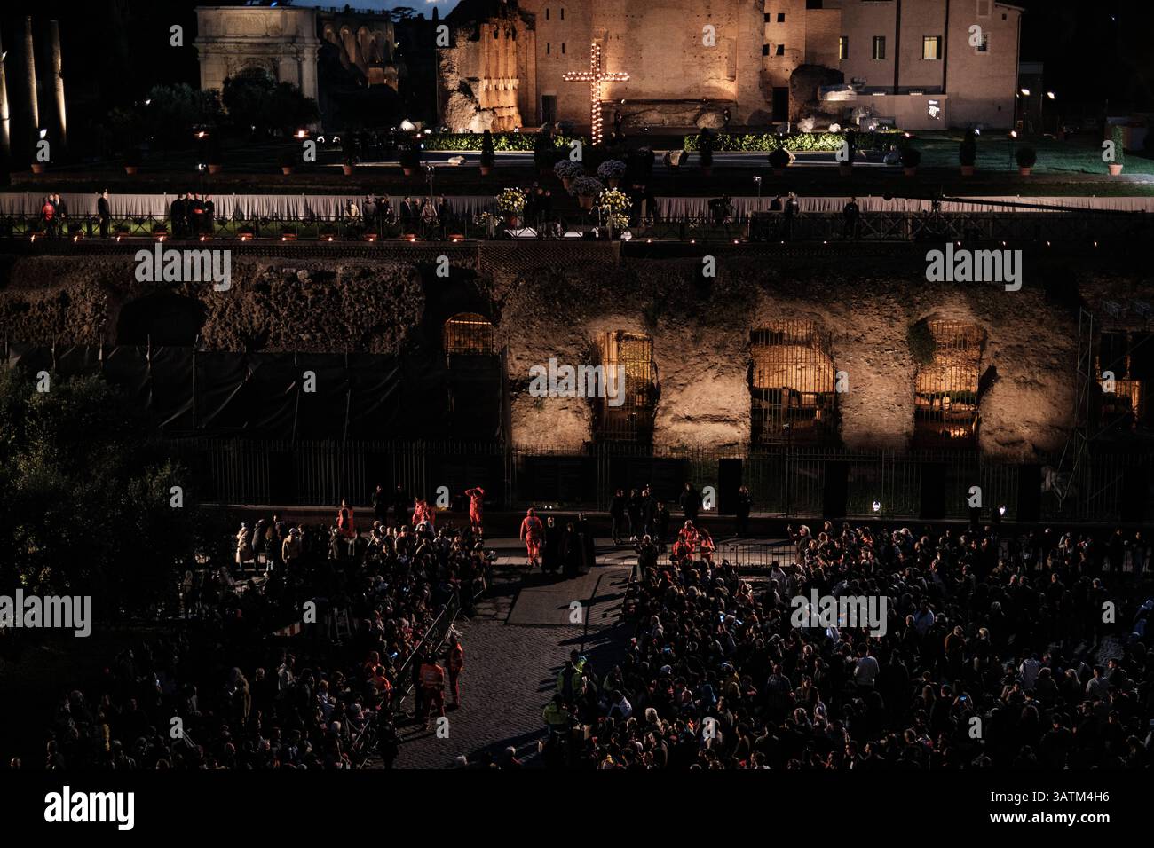 Rome, Via Crucis. On Good Friday before Easter, the Via Crucis retraces ...