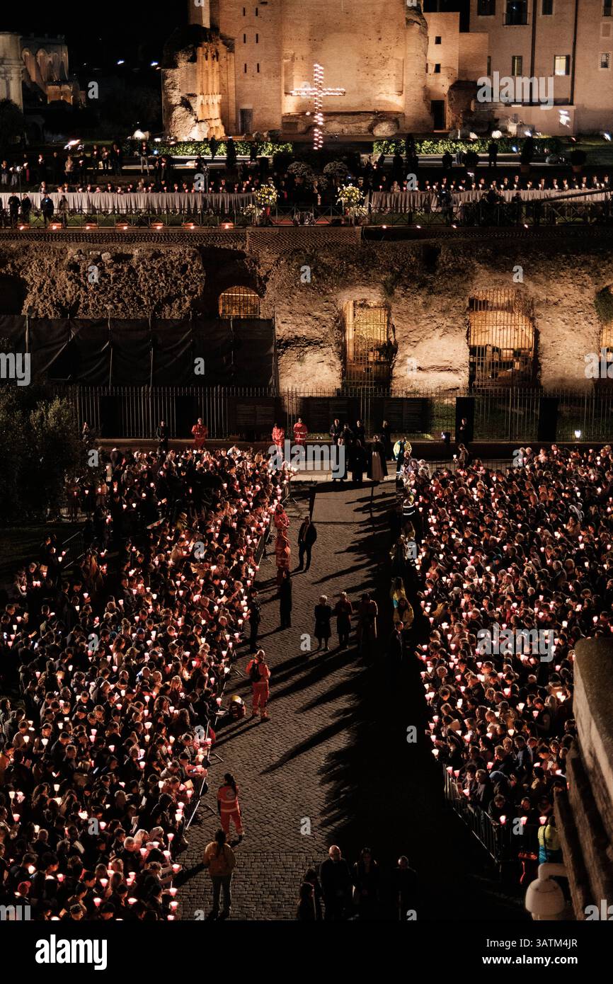 Rome, Via Crucis. On Good Friday before Easter, the Via Crucis retraces ...