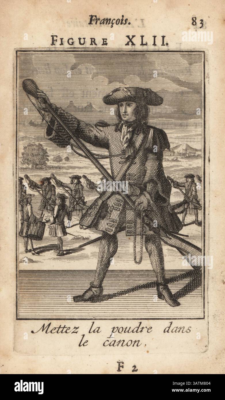 French soldier loading the muzzle of his matchlock musket with ...