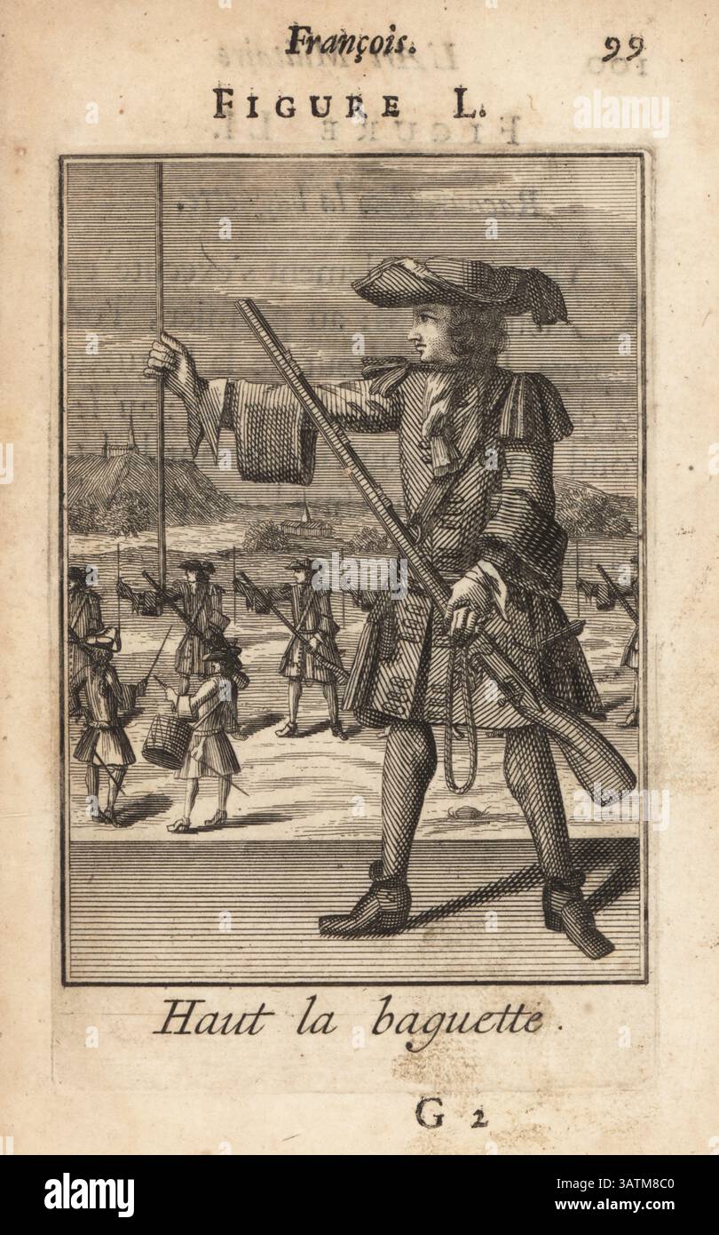 French soldier lifting the ramrod after removal from his matchlock ...