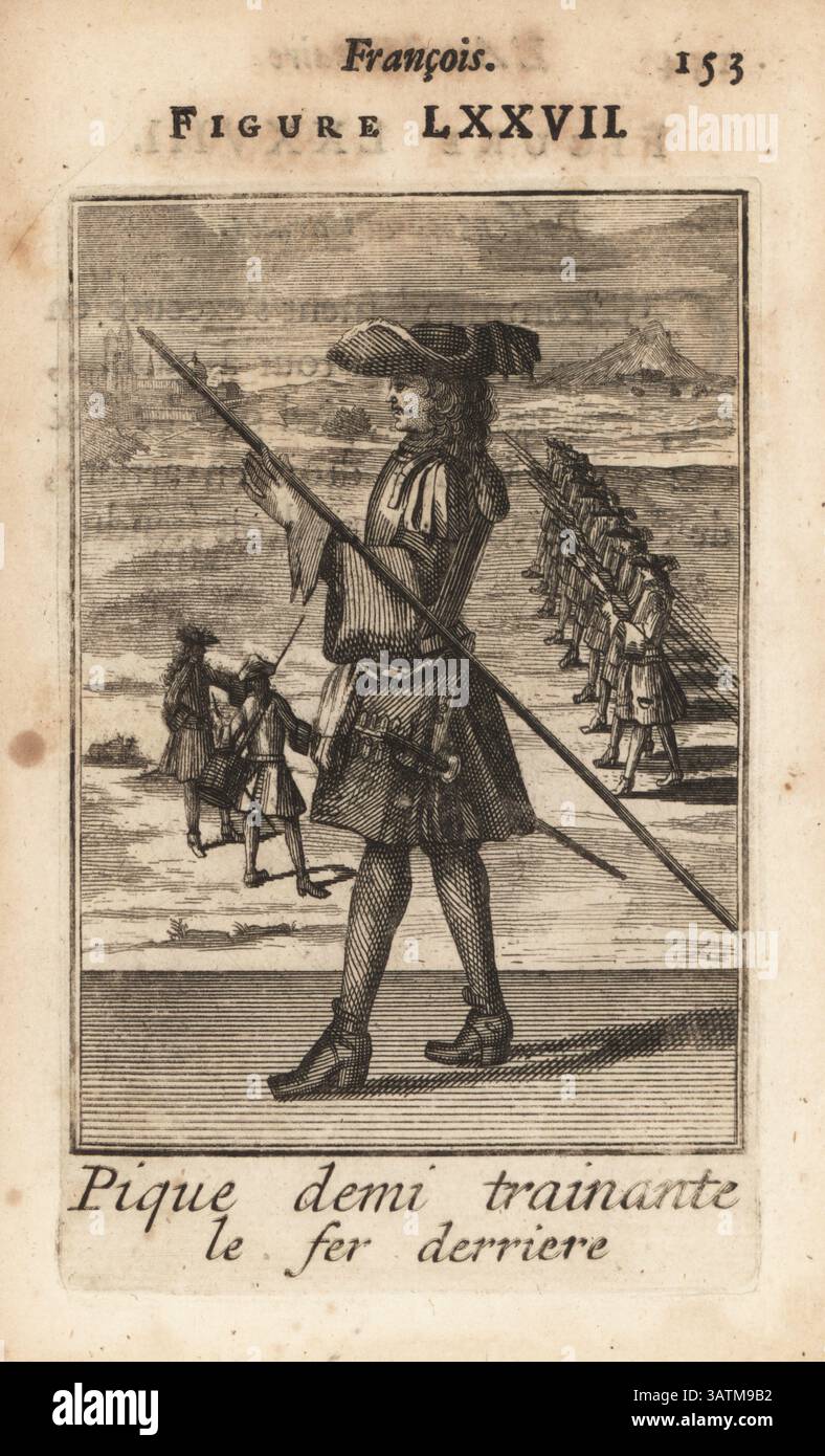 French pikeman half trailing the point behind. Soldier in tricorn ...