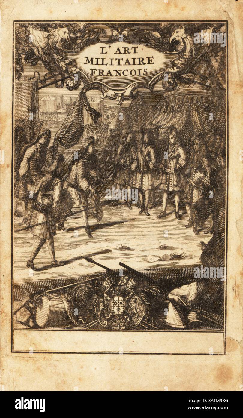 French army officers bowing before the king at a military encampment ...