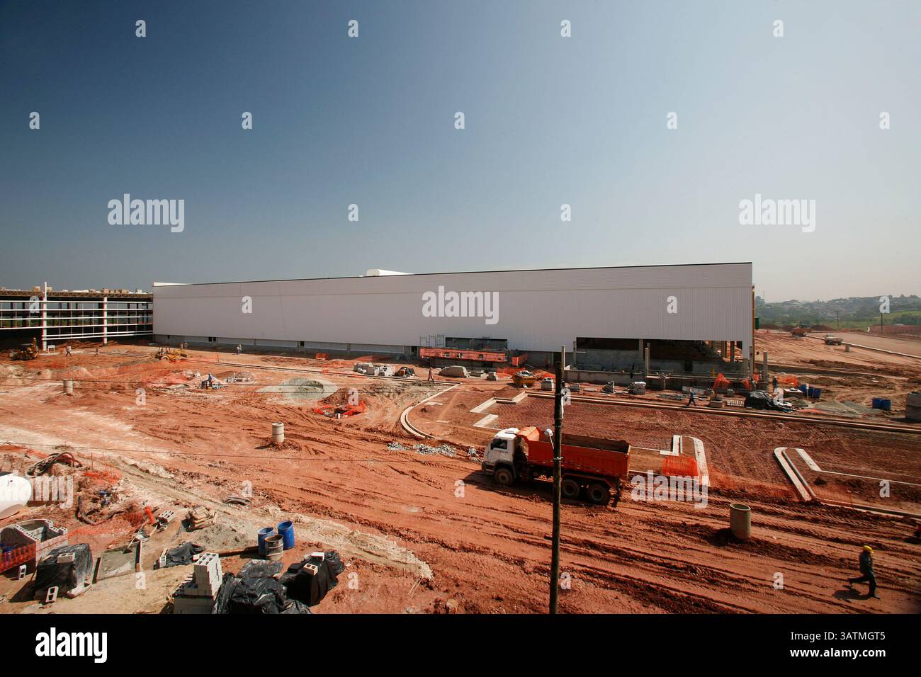 structure of steel on industrial warehouse in construction on Sao Paulo ...