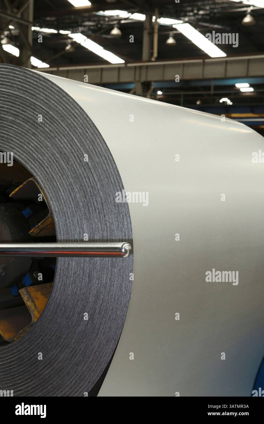 rolls of steel sheet in a plant; galvanized steel coil Stock Photo - Alamy
