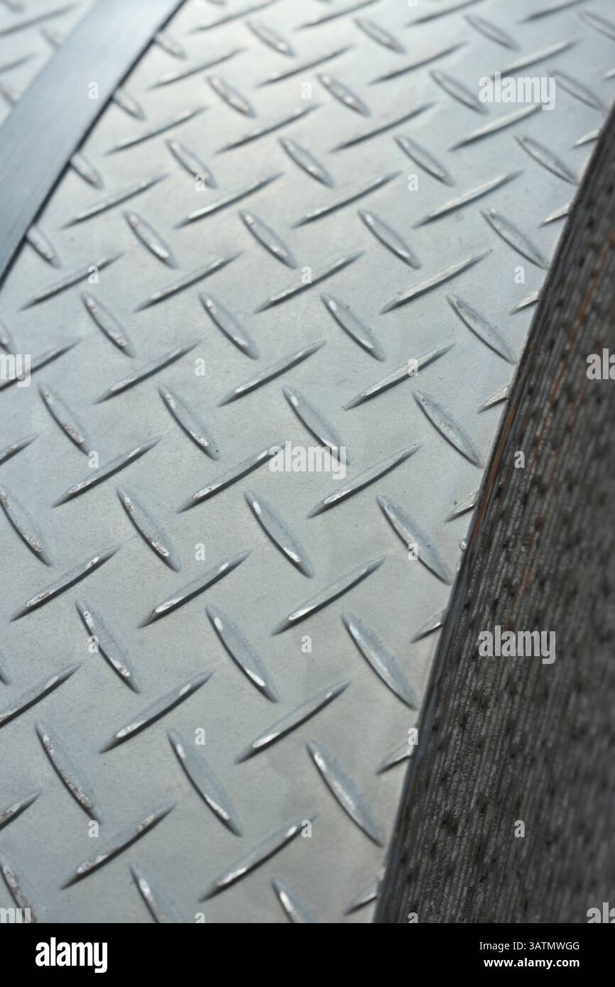 close up a roll of steel coil. The pattern texture of the metal plate ...