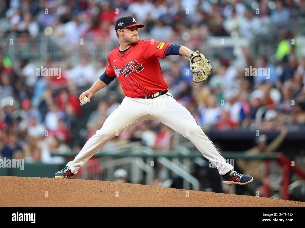 Atlanta Braves pitcher Bryce Elder (55) delivers in the first inning of ...