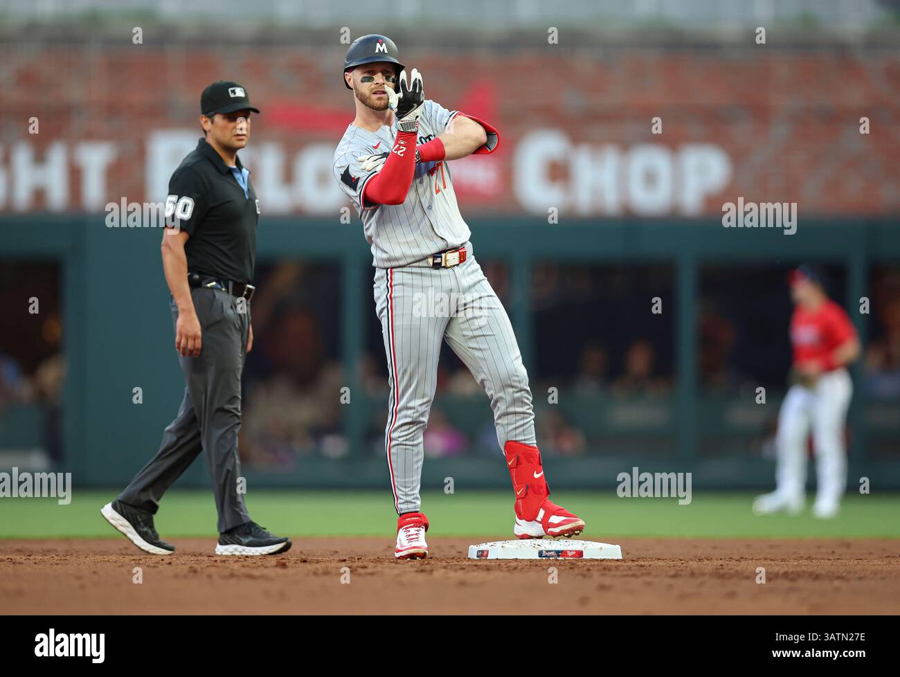 Minnesota Twins catcher Ryan Jeffers (27) celebrates after driving in a ...