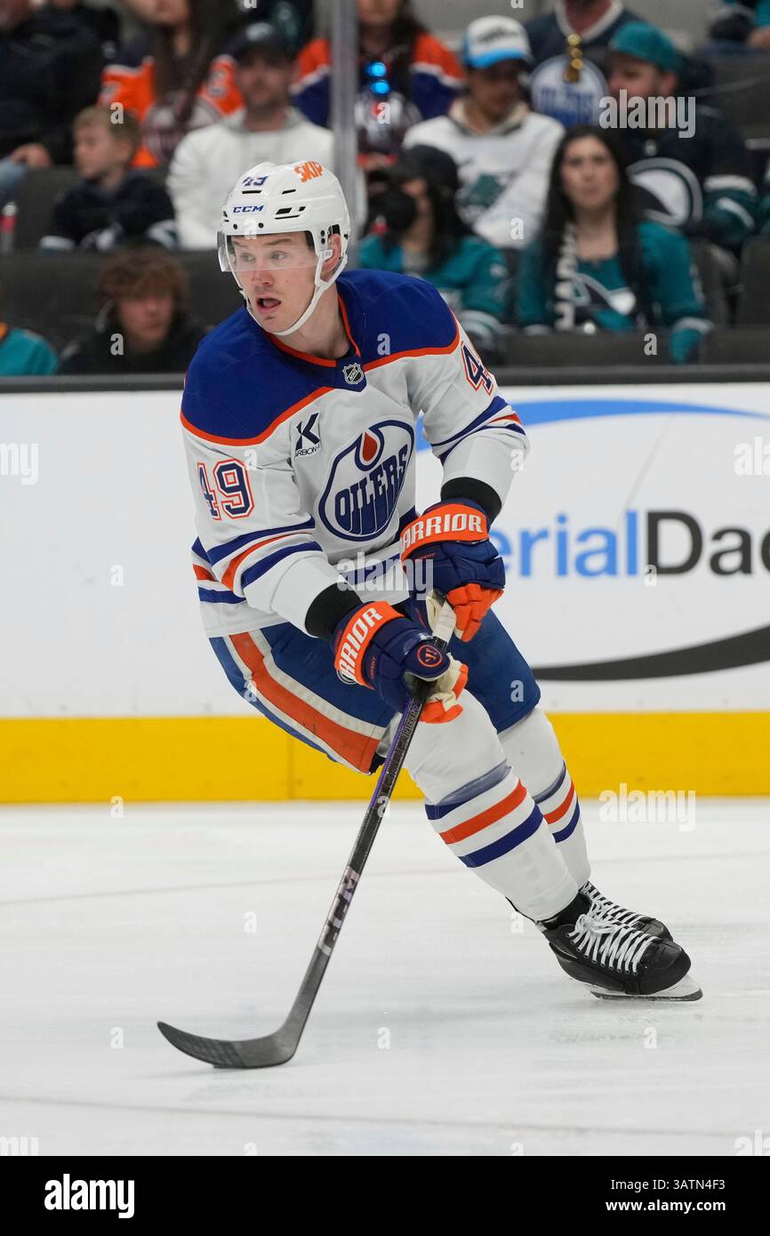 Edmonton Oilers defenseman Ty Emberson during an NHL hockey game ...