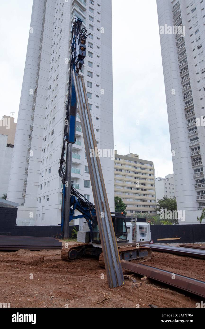 Powerful hydraulic drilling rig on a construction site. Installation of ...