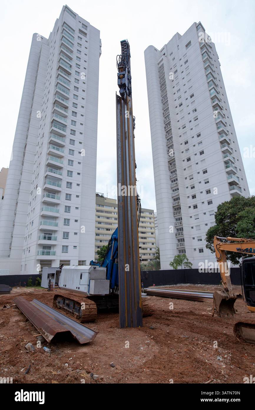 Powerful hydraulic drilling rig on a construction site. Installation of ...