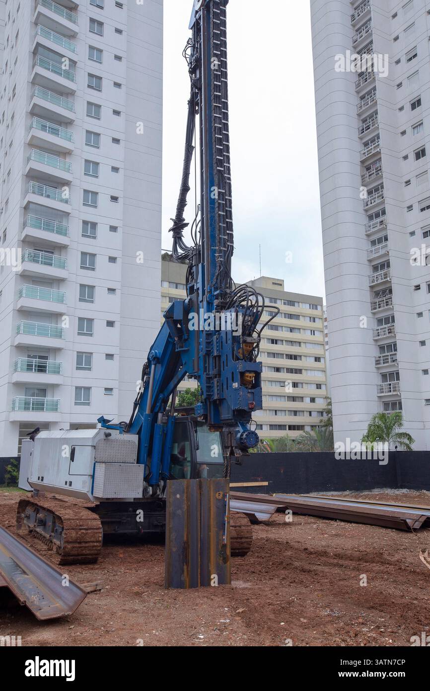 Powerful hydraulic drilling rig on a construction site. Installation of ...
