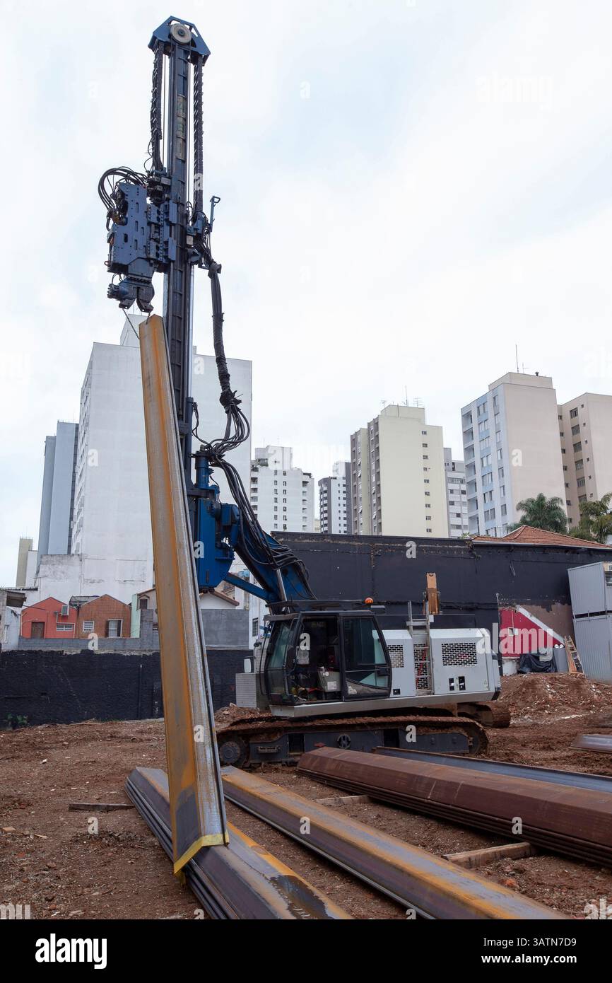 Powerful hydraulic drilling rig on a construction site. Installation of ...