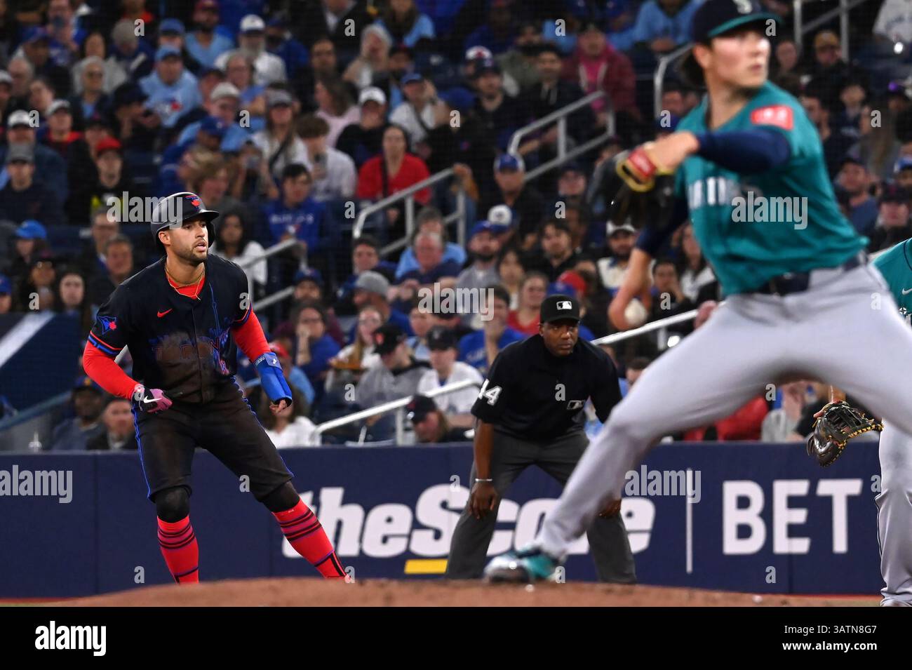 Toronto, Canada. 18th Apr, 2025. Toronto Blue Jays' George Springer (4 ...