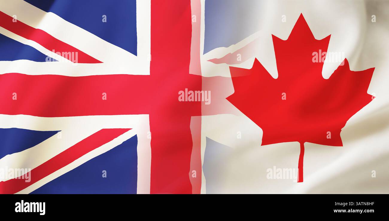 Canada,UK waving flags background.British and Canadian flags together ...